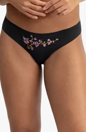 Uwila Warrior Soft Seamless Thong With Embroidery - Tap Shoe Black