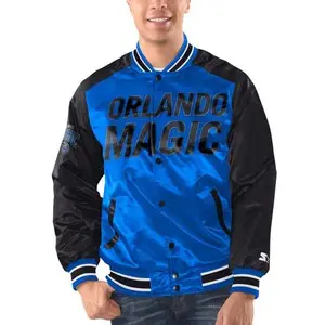 STARTER Black Orlando Magic Renegade Satin Full-snap Varsity Jacket