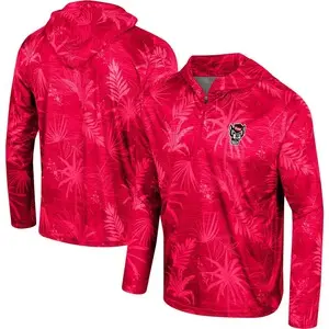 COLOSSEUM Nc State Wolfpack Palms Printed Lightweight Quarter-zip Hooded Top