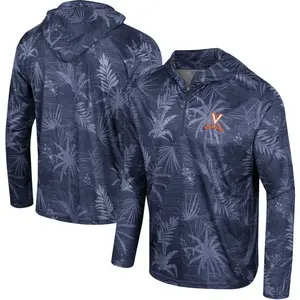 COLOSSEUM Virginia Cavaliers Palms Printed Lightweight Quarter-zip Hooded Top - Navy