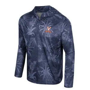 COLOSSEUM Virginia Cavaliers Palms Printed Lightweight Quarter-zip Hooded Top - Navy