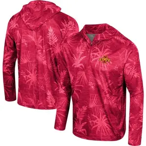 COLOSSEUM Iowa State Cyclones Palms Printed Lightweight Quarter-zip Hooded Top - Cardinal