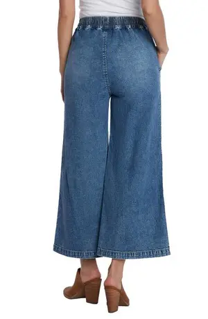 WASH LAB DENIM Drawstring Ankle Wide Leg Jeans - Atlantic Blue