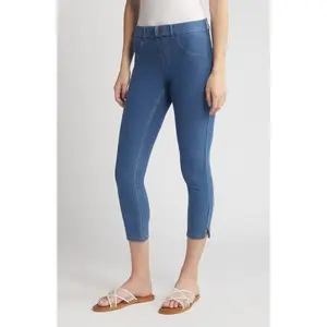 Hue Side Slit Pull-on Denim Capri Leggings - Medium Wash