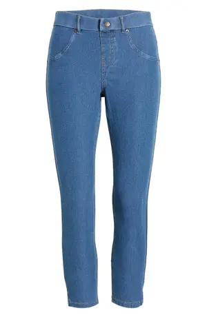 Hue Side Slit Pull-on Denim Capri Leggings - Medium Wash