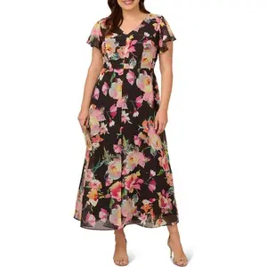 Adrianna Papell Floral Overlay Maxi Jumpsuit