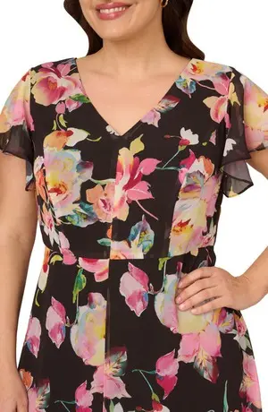 Adrianna Papell Floral Overlay Maxi Jumpsuit