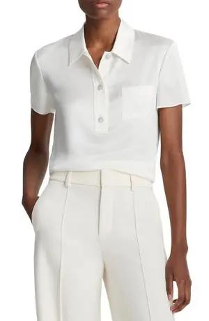 Vince Vince Silk Satin Polo Off White