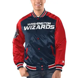 STARTER Red Washington Wizards Renegade Satin Full-snap Varsity Jacket - Navy
