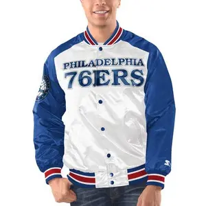STARTER Royal Philadelphia 76ers Renegade Varsity Jacket - White