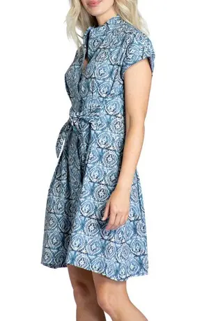 APNY Belted Shirt Dress - Blue Multi