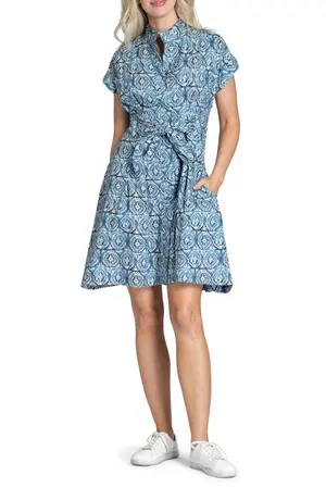 APNY Belted Shirt Dress - Blue Multi