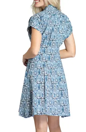 APNY Belted Shirt Dress - Blue Multi