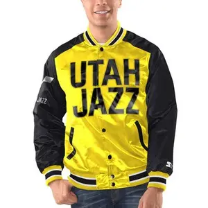 STARTER Black Utah Jazz Renegade Satin Full-snap Varsity Jacket