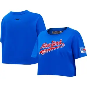 PRO STANDARD New York Rangers Boxy Script Tail Cropped T-shirt - Blue