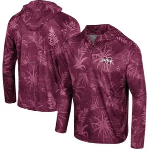 COLOSSEUM Mississippi State Bulldogs Palms Printed Lightweight Quarter-zip Hooded Top - Maroon