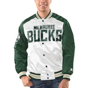 STARTER Hunter Green Milwaukee Bucks Renegade Satin Full-snap Varsity Jacket