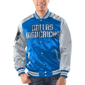 STARTER Silver Dallas Mavericks Renegade Satin Full-snap Varsity Jacket - Blue