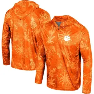 COLOSSEUM Clemson Tigers Palms Printed Lightweight Quarter-zip Hooded Top - Orange