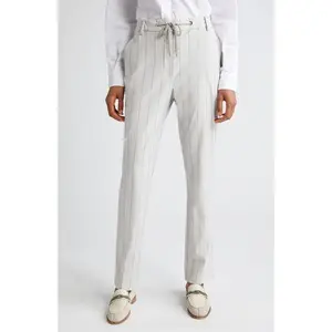 Eleventy Slim Fit Stripe Virgin Wool-blend Pants - Ivory