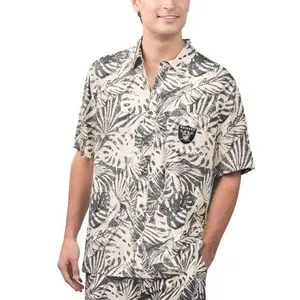 MARGARITAVILLE Tan Las Vegas Raiders Sand Washed Monstera Print Party Button-up Shirt - Cream