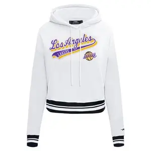 PRO STANDARD Los Angeles Lakers Script Tail Cropped Pullover Hoodie