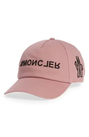 Moncler Hashtag Logo Gabardine Baseball Cap - Pink