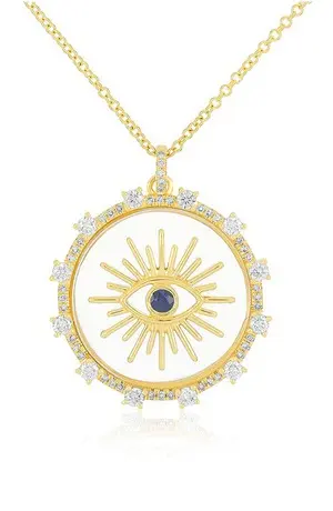 Ef Collection 14k Gold Diamond & Sapphire Evil Eye Pendant Necklace - 14k Yellow Gold