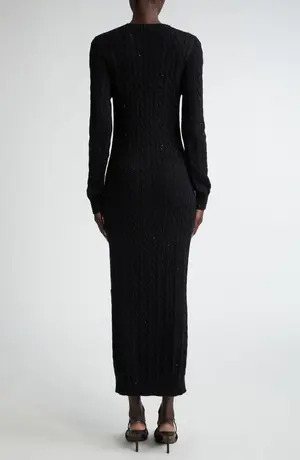 Brunello Cucinelli Sequin Long Sleeve Cable Sweater Dress