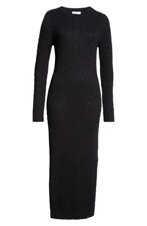 Brunello Cucinelli Sequin Long Sleeve Cable Sweater Dress