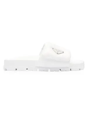 Prada Women's Soft Padded Nappa Leather Slides - Brown  - White