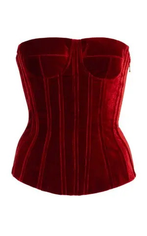 SERGIO HUDSON Strapless Velvet Corset Top - Red