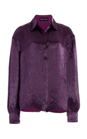 SERGIO HUDSON Bead-embellished Silk Top - Purple