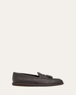 Giorgio Armani Woven Leather Tassel Loafers