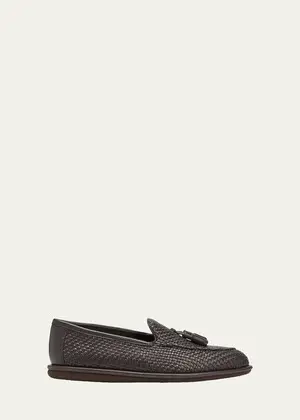 Giorgio Armani Woven Leather Tassel Loafers