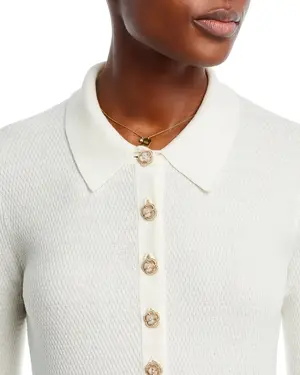 L'Agence Sterling Jewel Button Collared Top - Ivory