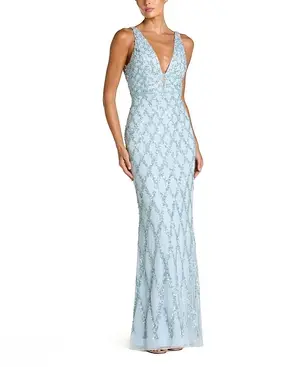 Sleeveless Plunge Neck Evening Gowns