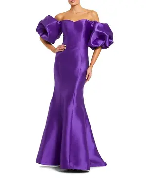 Mac Duggal Sweetheart Off The Shoulder Puff Sleeve Gown - Purple