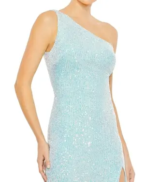 Mac Duggal Sequined One Shoulder Gown - Ice Blue