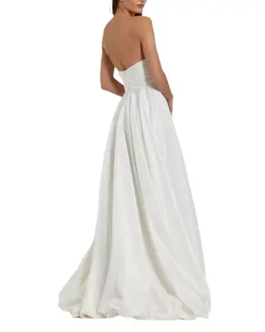 Mac Duggal Strapless Ruched Gown - White