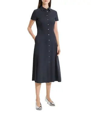Theory Linen-blend Short-sleeve Midi Shirt Dress - Concord
