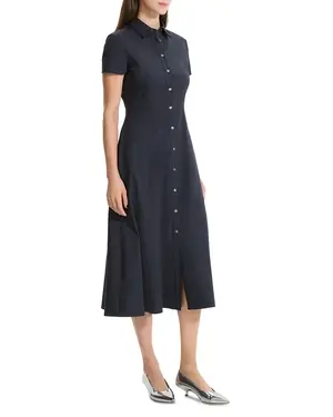 Theory Linen-blend Short-sleeve Midi Shirt Dress - Concord