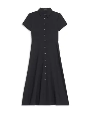 Theory Linen-blend Short-sleeve Midi Shirt Dress - Concord
