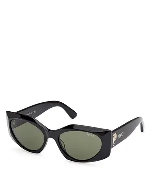 Emilio Pucci Geometric Sunglasses, 55mm - Black/green Solid