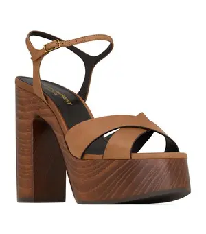 Saint Laurent Leather Bianca Platform Sandals 125 - Beige
