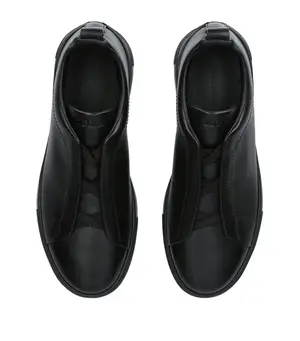 Zegna Triple Stitch Leather Sneakers - Black