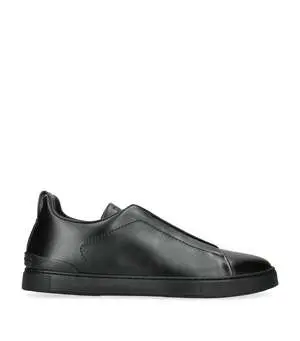Zegna Triple Stitch Leather Sneakers - Black