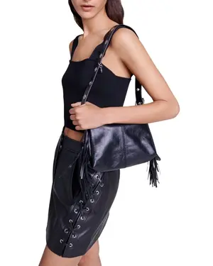 Maje Jilace Leather Lace Up Mini Skirt