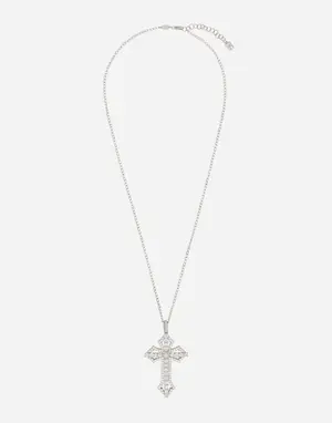 Dolce & Gabbana Gold Aquamarine Cross Pendant Necklace