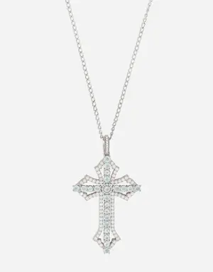 Dolce & Gabbana Gold Aquamarine Cross Pendant Necklace